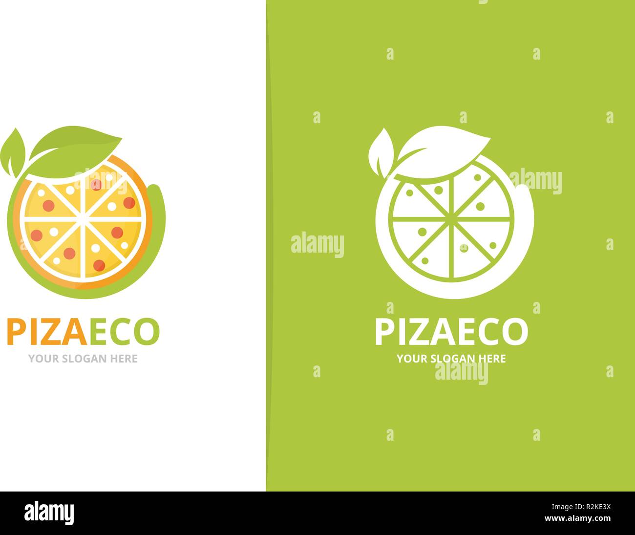 Vector pizza and leaf logo combination. Food and eco symbol or icon ...