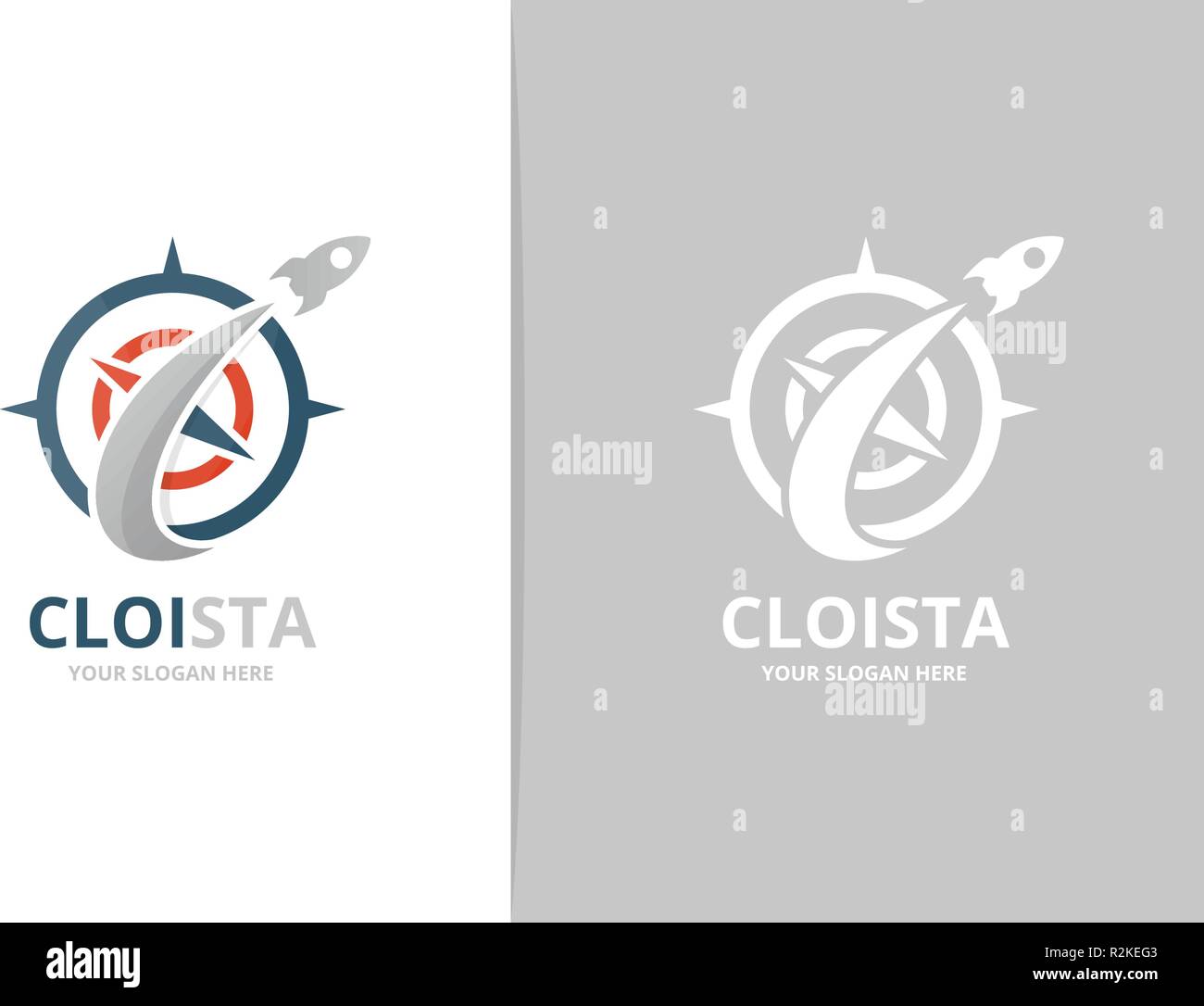 Vector compass and rocket logo combination. Navigation and airplane ...