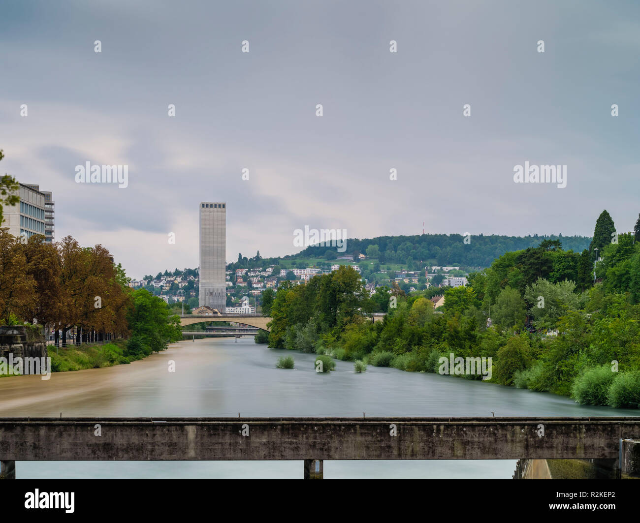 Swissmill Tower at the River Limmat in Zurich Stock Photo - Alamy
