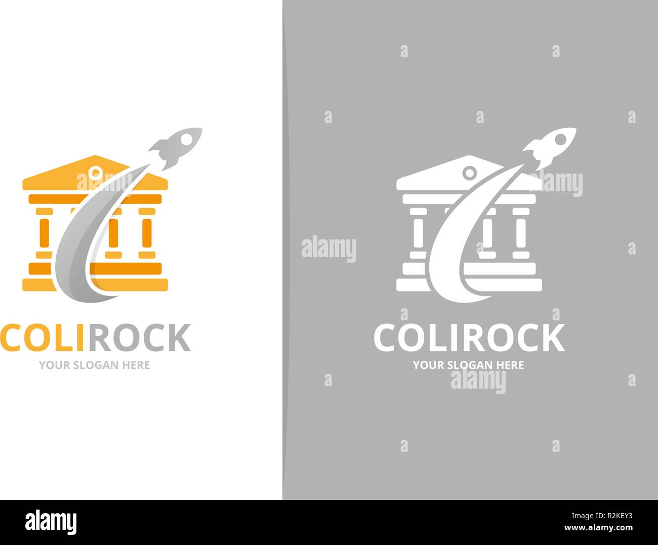 Vector bank and rocket logo combination. Column and airplane symbol or ...