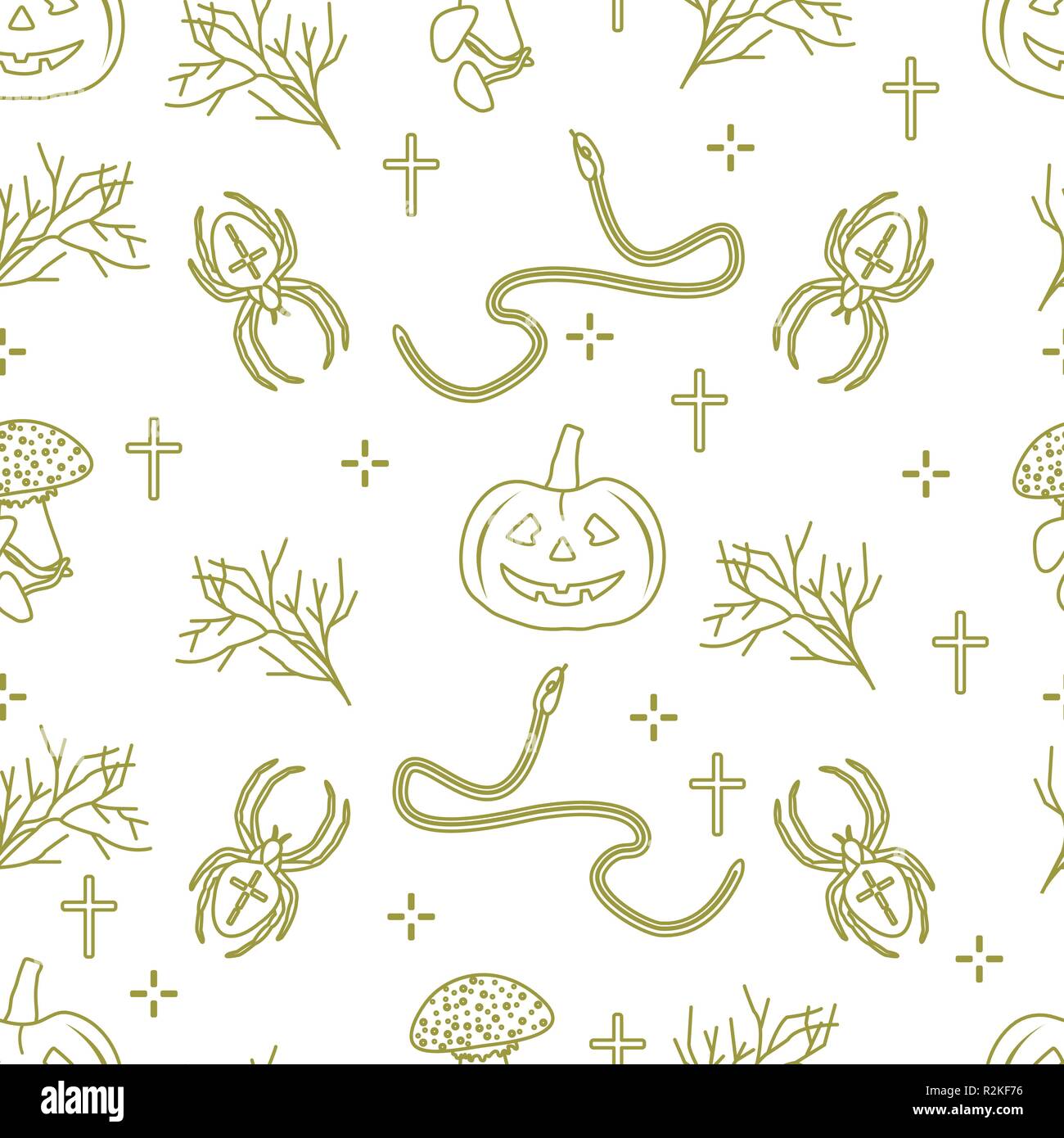 Halloween 2019 vector seamless pattern with pumpkins, branches, spiders ...