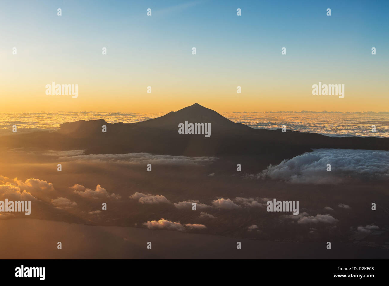 Aerial view of the Canary Island of Tenerife with the summit of Mount ...