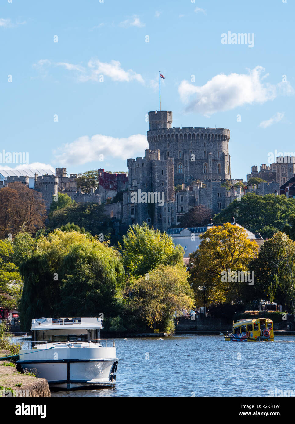 View of Windsor Castle Across River Thames with Autumn Trees, Windsor ...