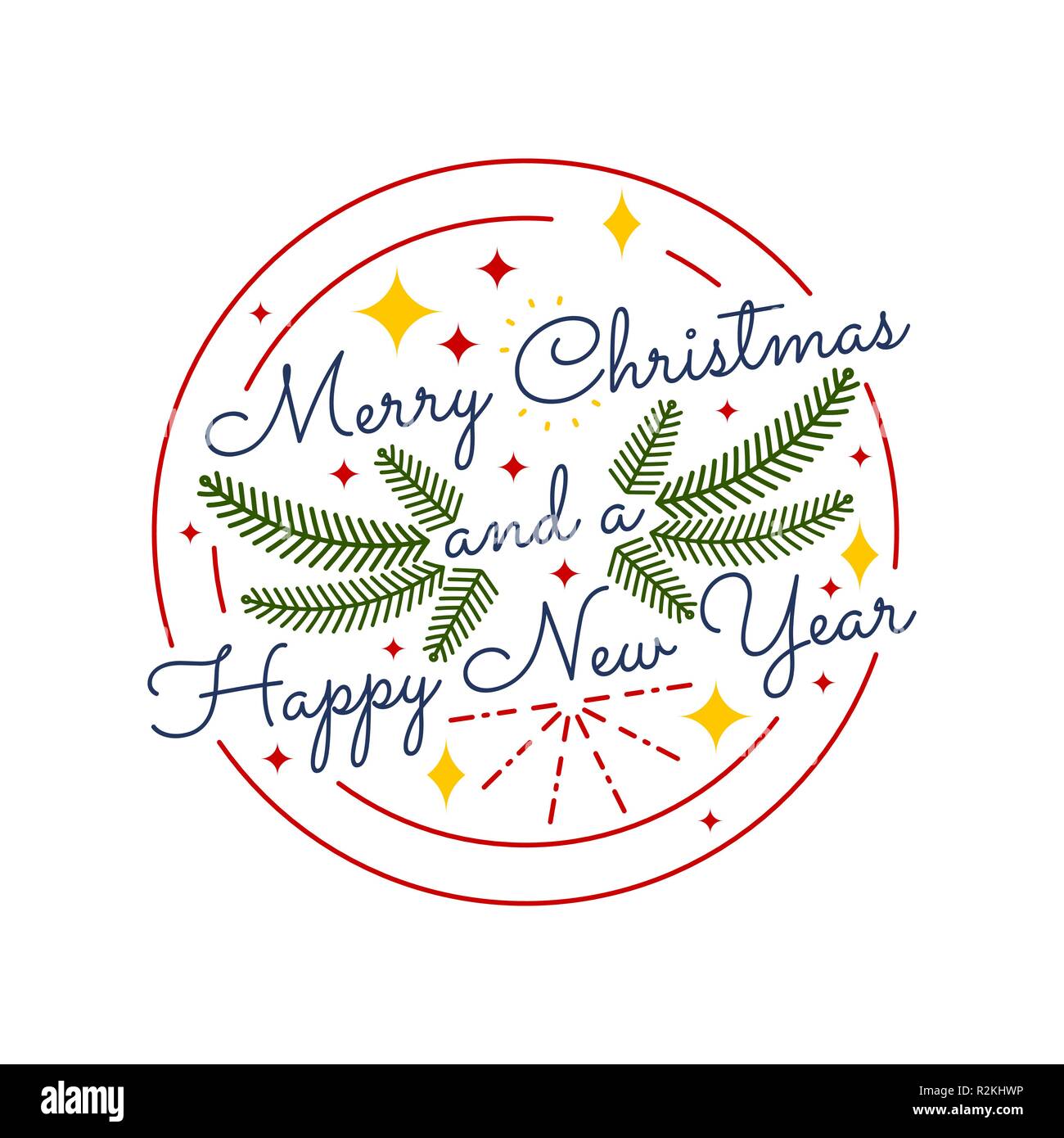 Merry Christmas. Happy New Year. Colorful vintage typographic fe Stock ...
