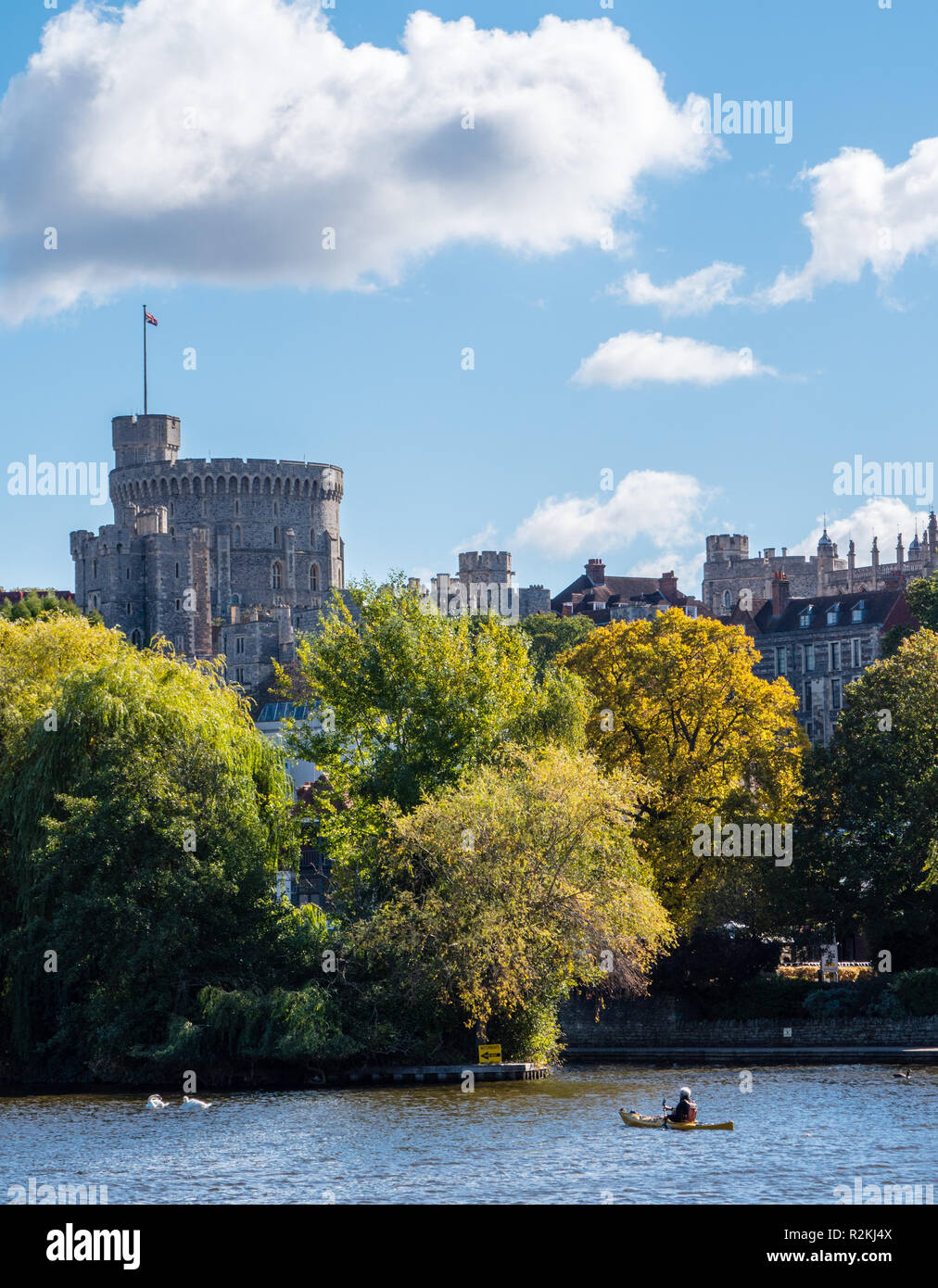 River Kayaking, View of Windsor Castle Across River Thames with Autumn ...