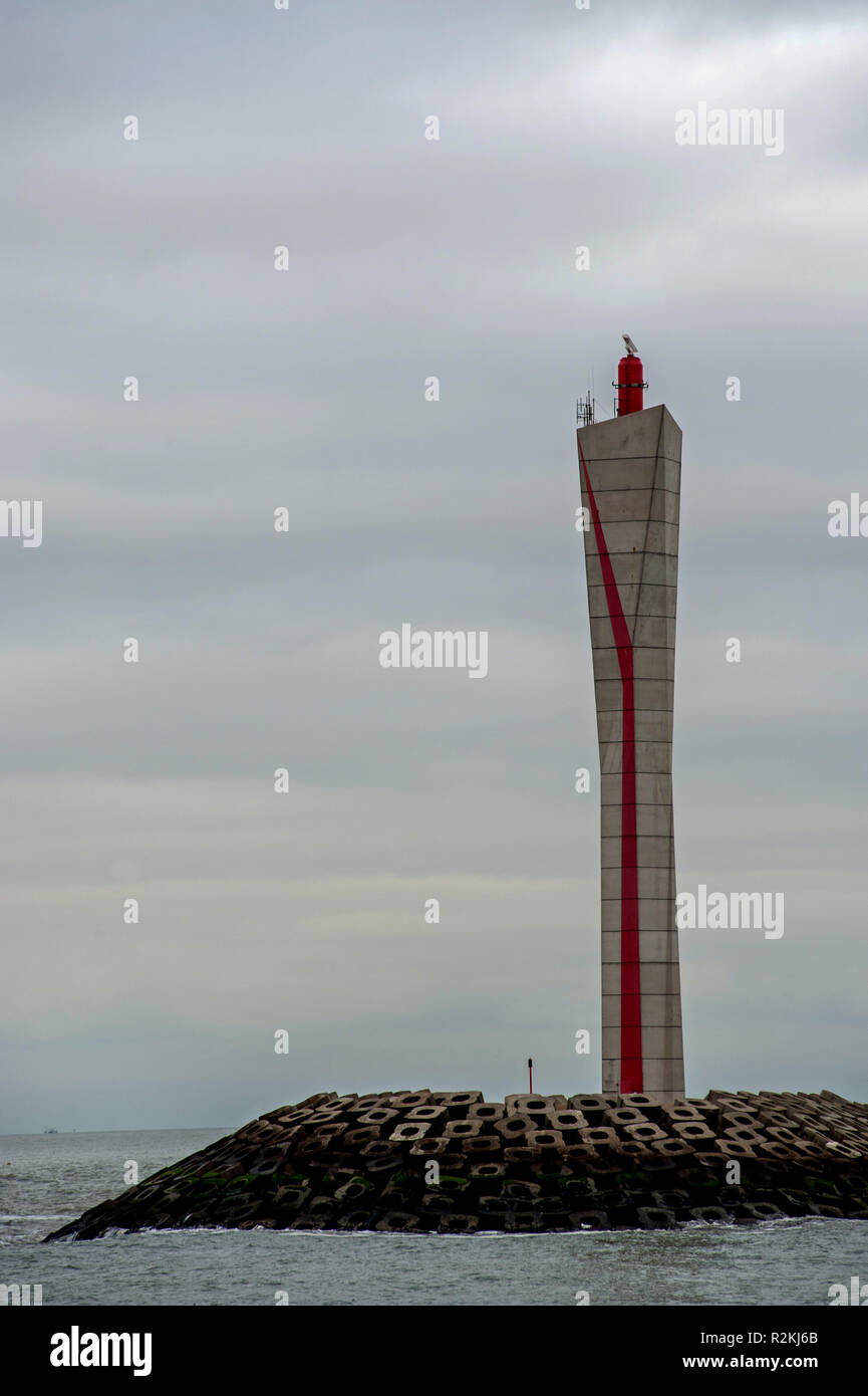LIGHt HOUSE - MODERN MARITIME RED LIGHT- OSTENDE HARBOR - BELGIUM - SEA ...