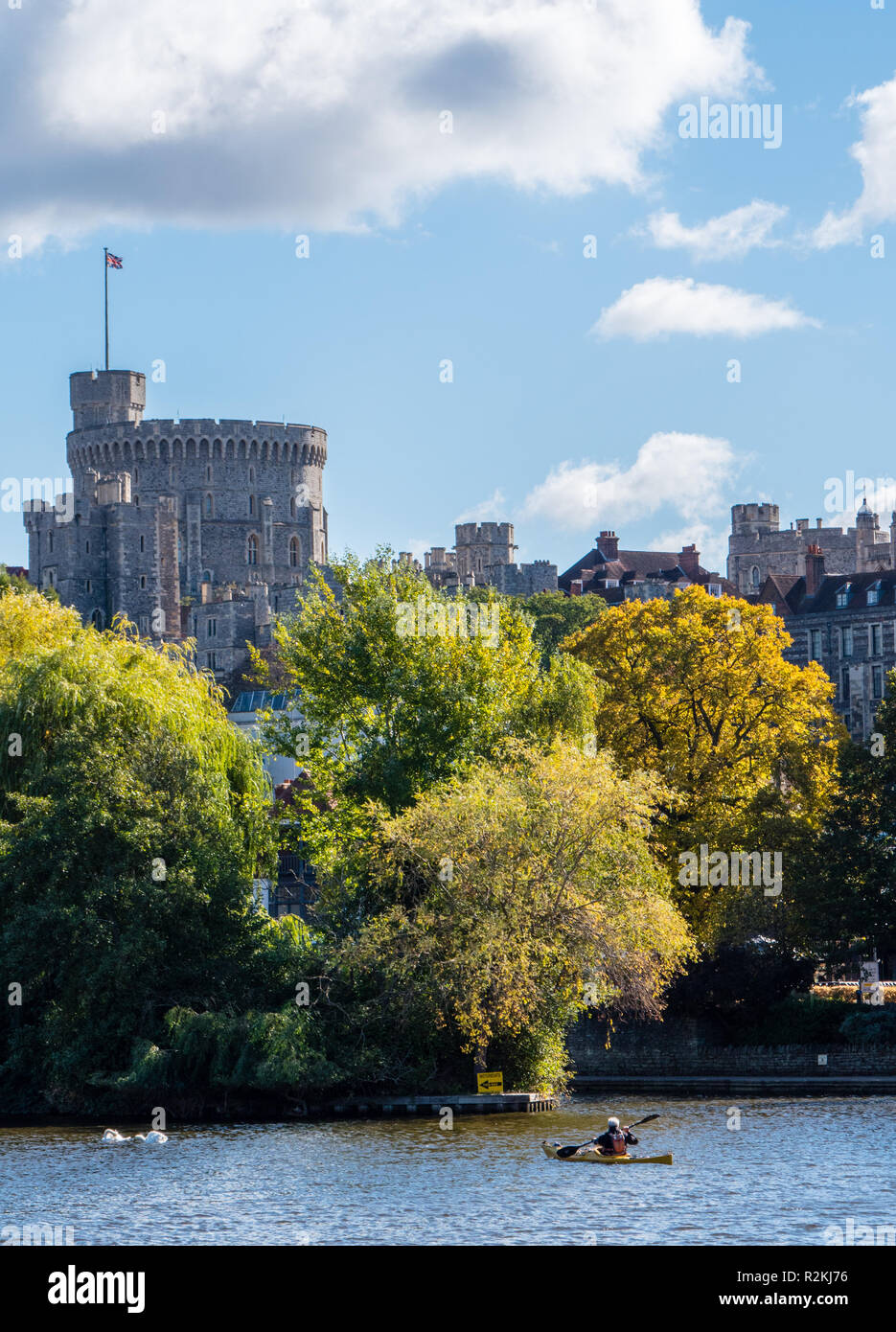 River Kayaking, View of Windsor Castle Across River Thames with Autumn ...