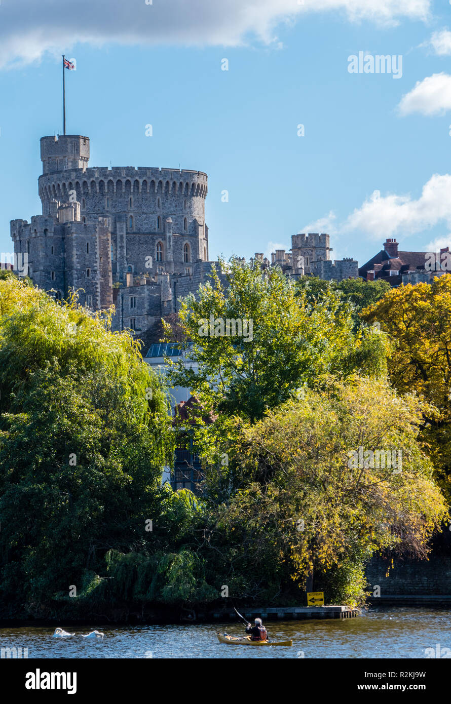 River Kayaking, View of Windsor Castle Across River Thames with Autumn ...