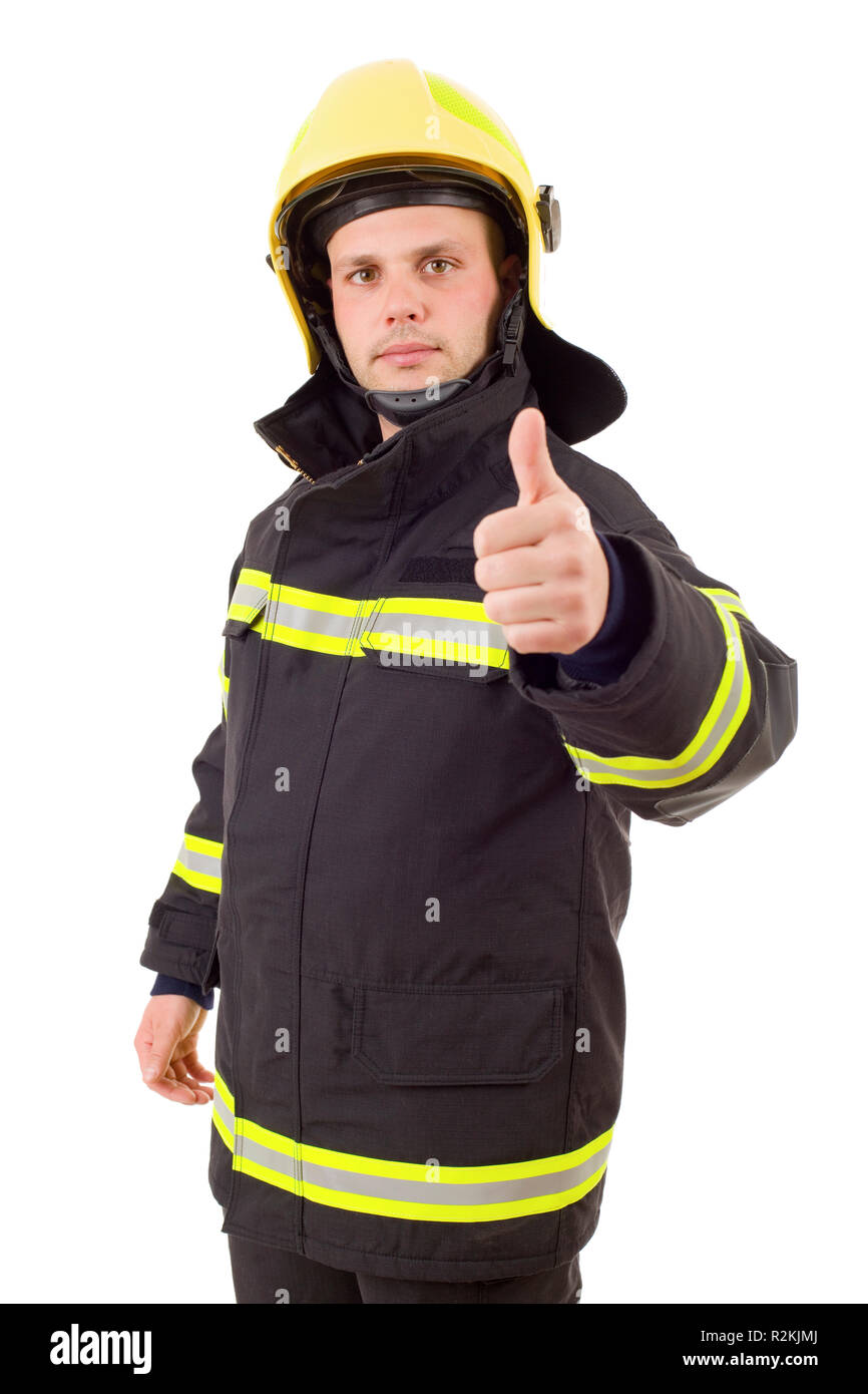 fire fighter going thumb up, isolated on white background Stock Photo ...