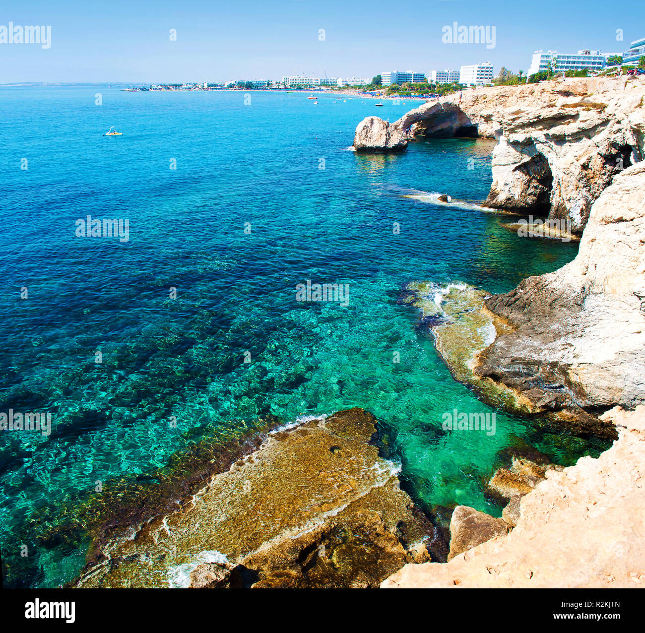 Panoramic view on Agia Napa, Cyprus, natural landmark Love Bridge ...