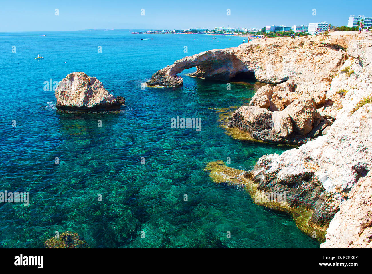 Panoramic view on Agia Napa, Cyprus, natural landmark Love Bridge ...
