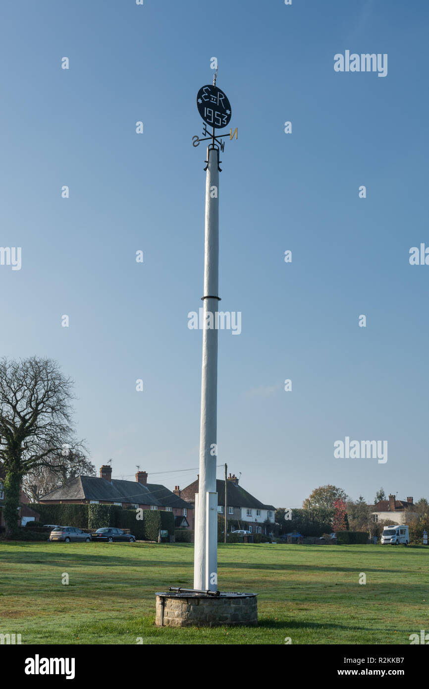 The maypole on the village green in Wood Street Village in Surrey, UK ...