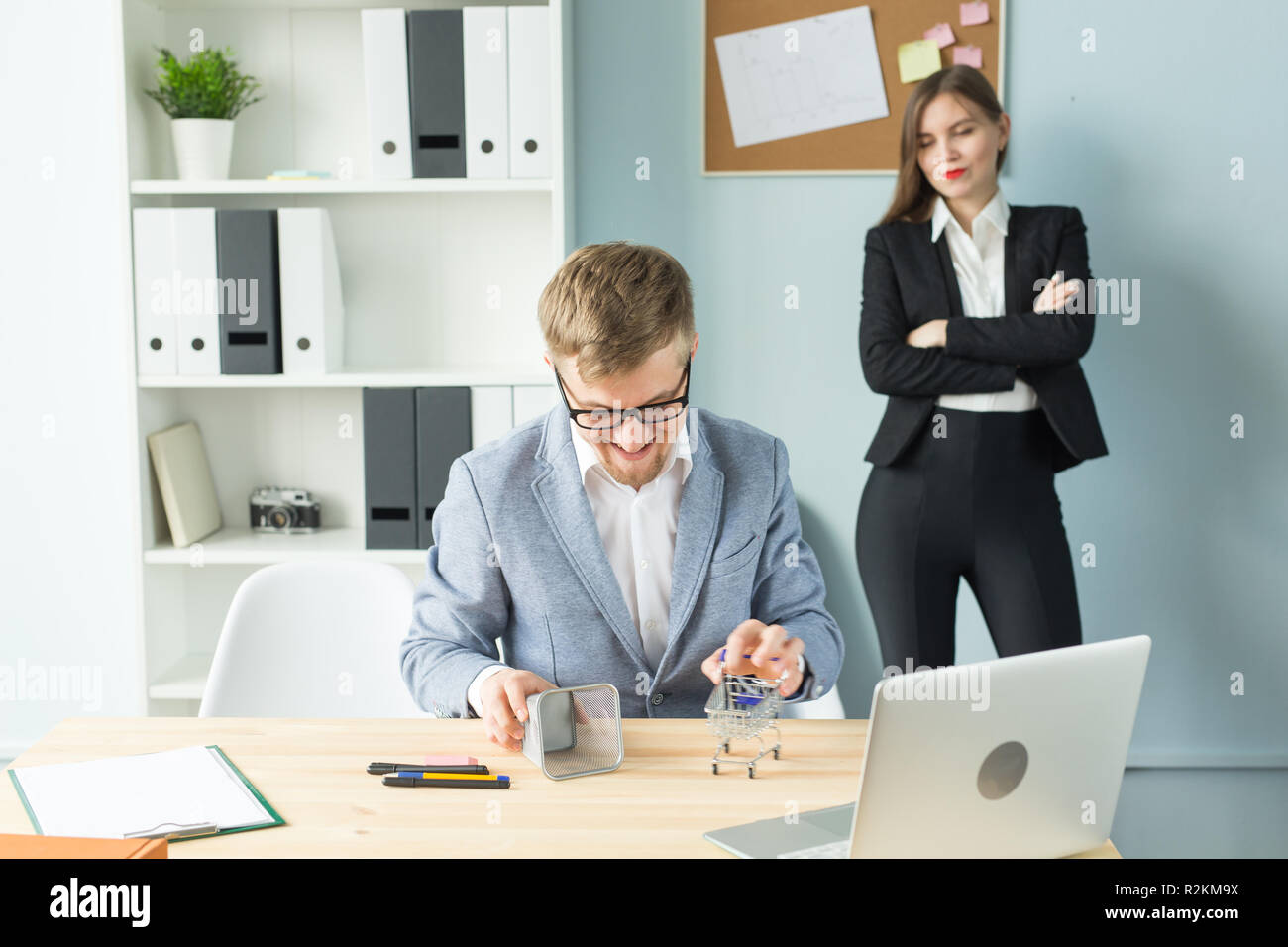 Business, emotions and people concept - Disgruntled boss watch as the ...