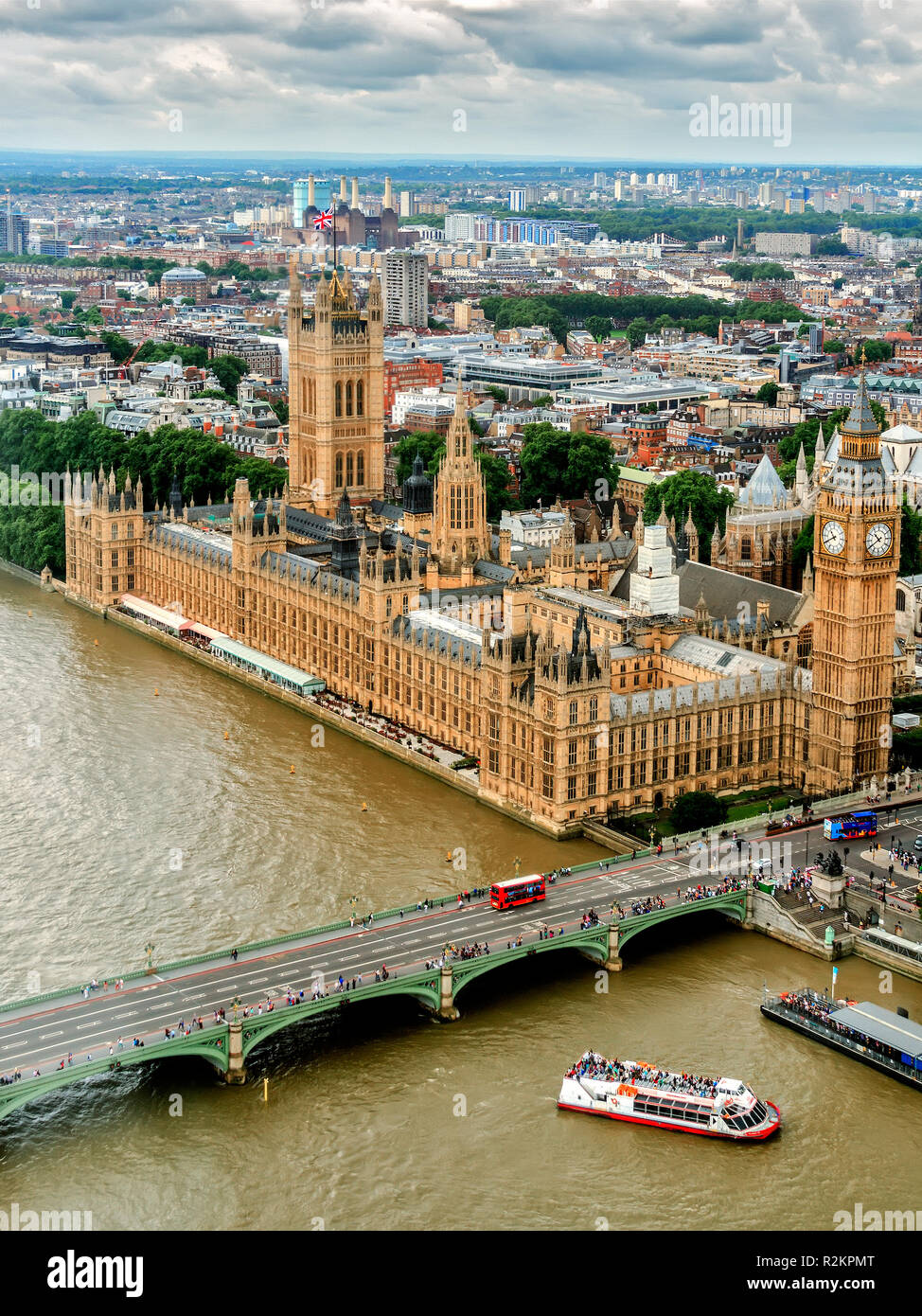 Aerial View Parliament Buildings and Westminster Bridge London UK Stock ...