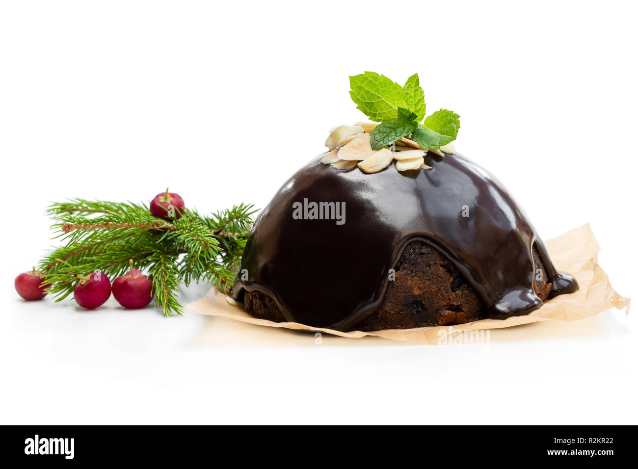 Homemade Christmas pudding isolated on white Stock Photo - Alamy