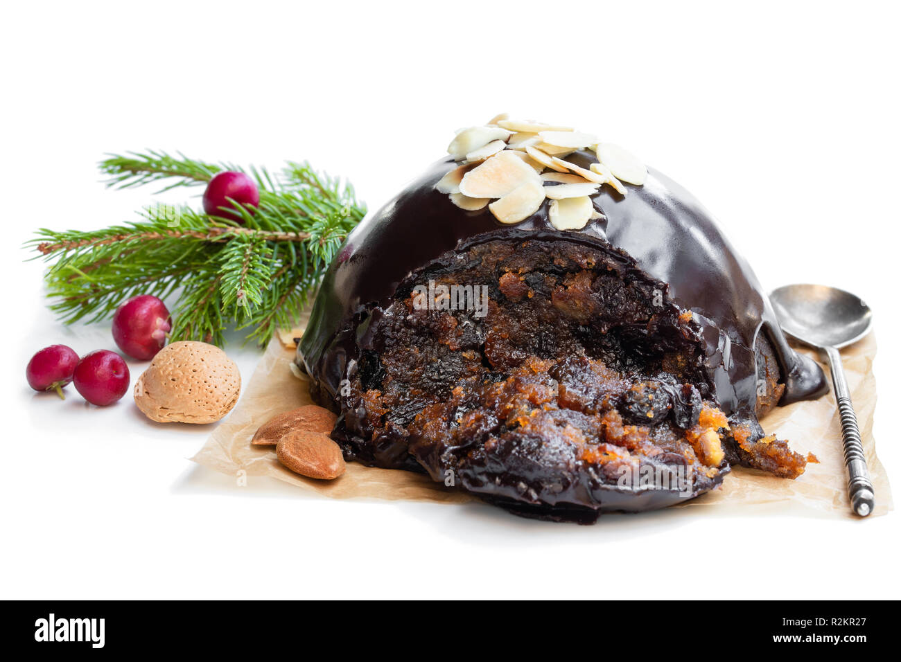 Homemade Christmas pudding isolated on white Stock Photo - Alamy