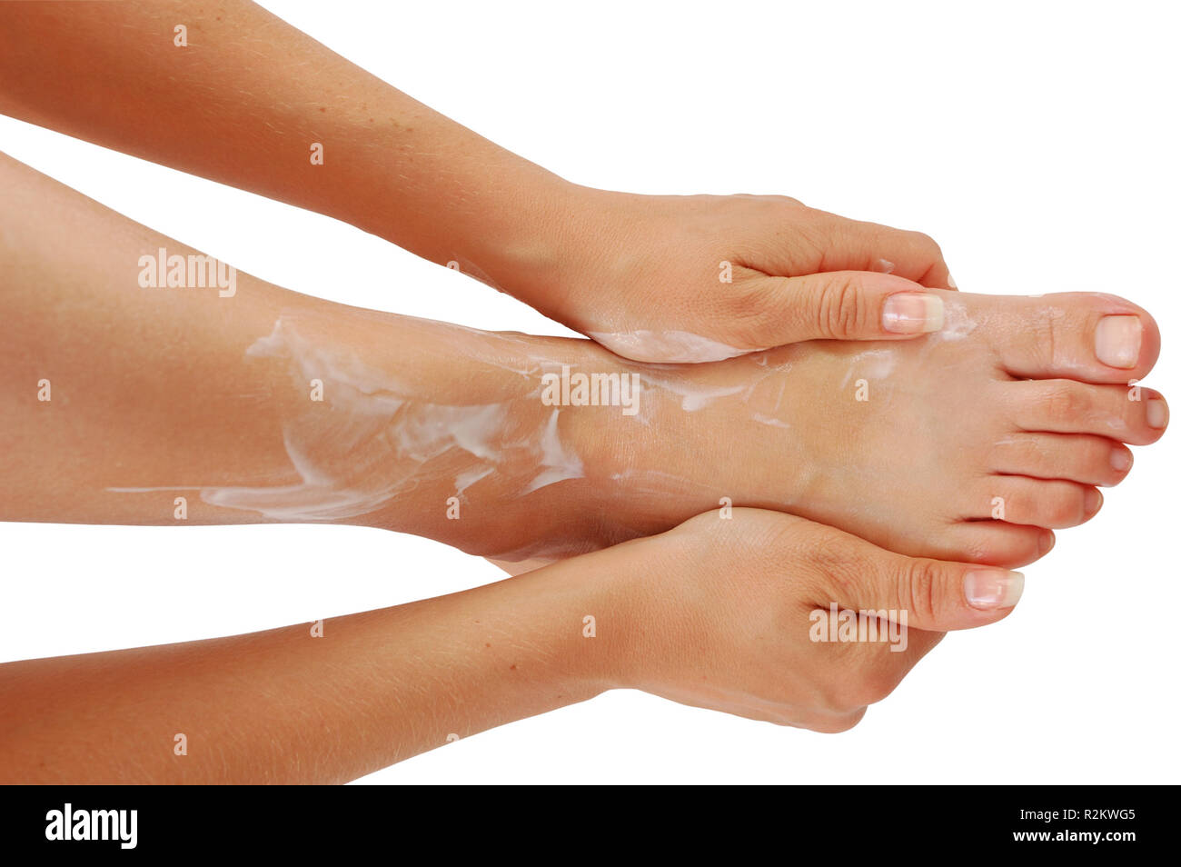 young woman putting lotion on herself Stock Photo - Alamy