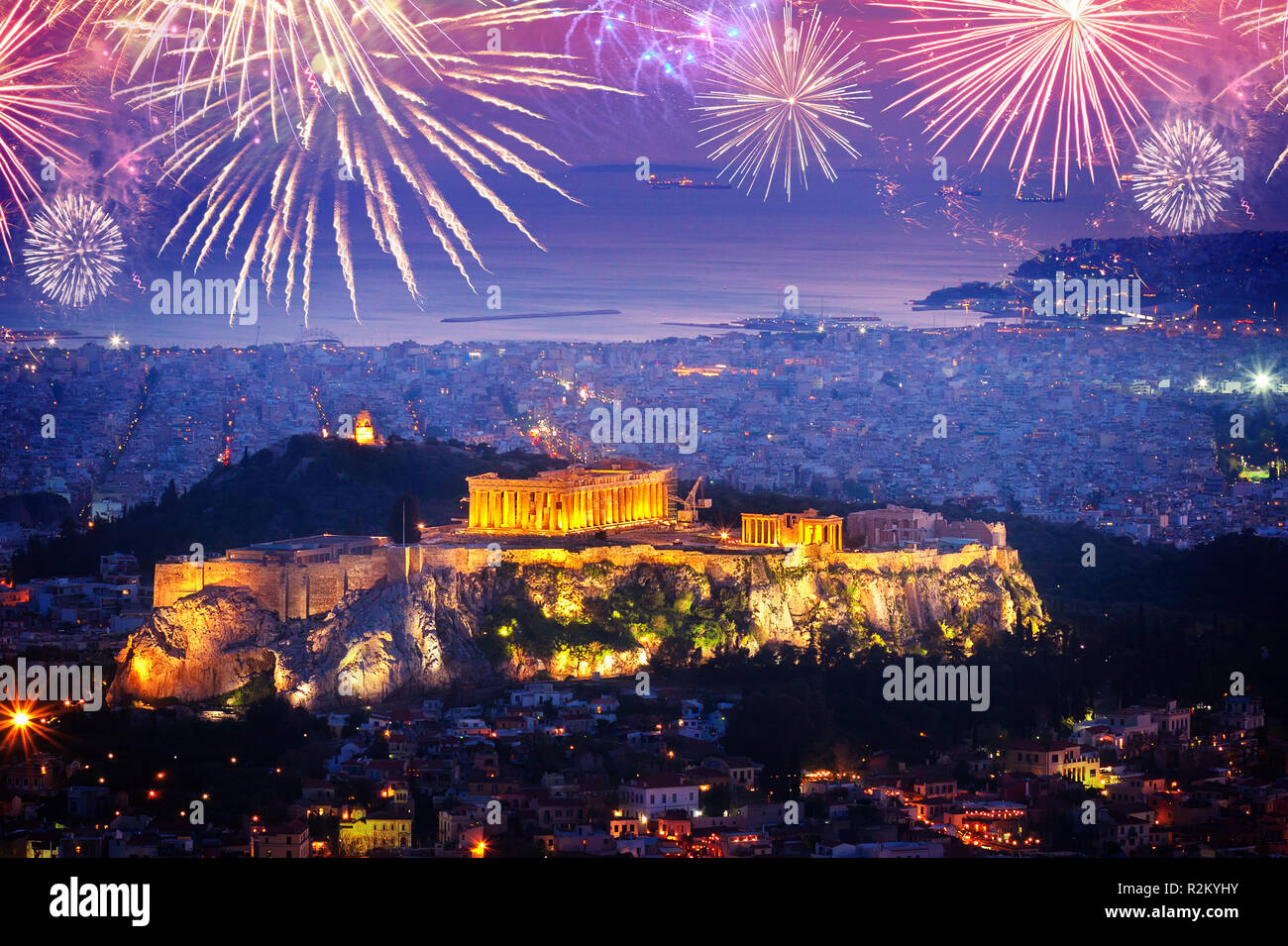 cityscape of Athens at night, Greece Stock Photo - Alamy