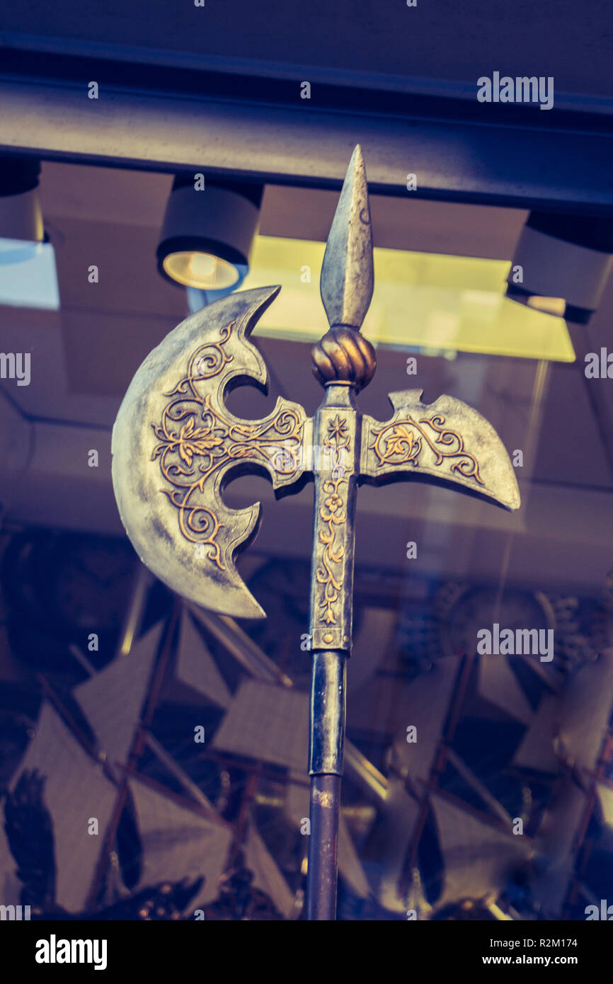 A steel medieval war axe in the view Stock Photo - Alamy