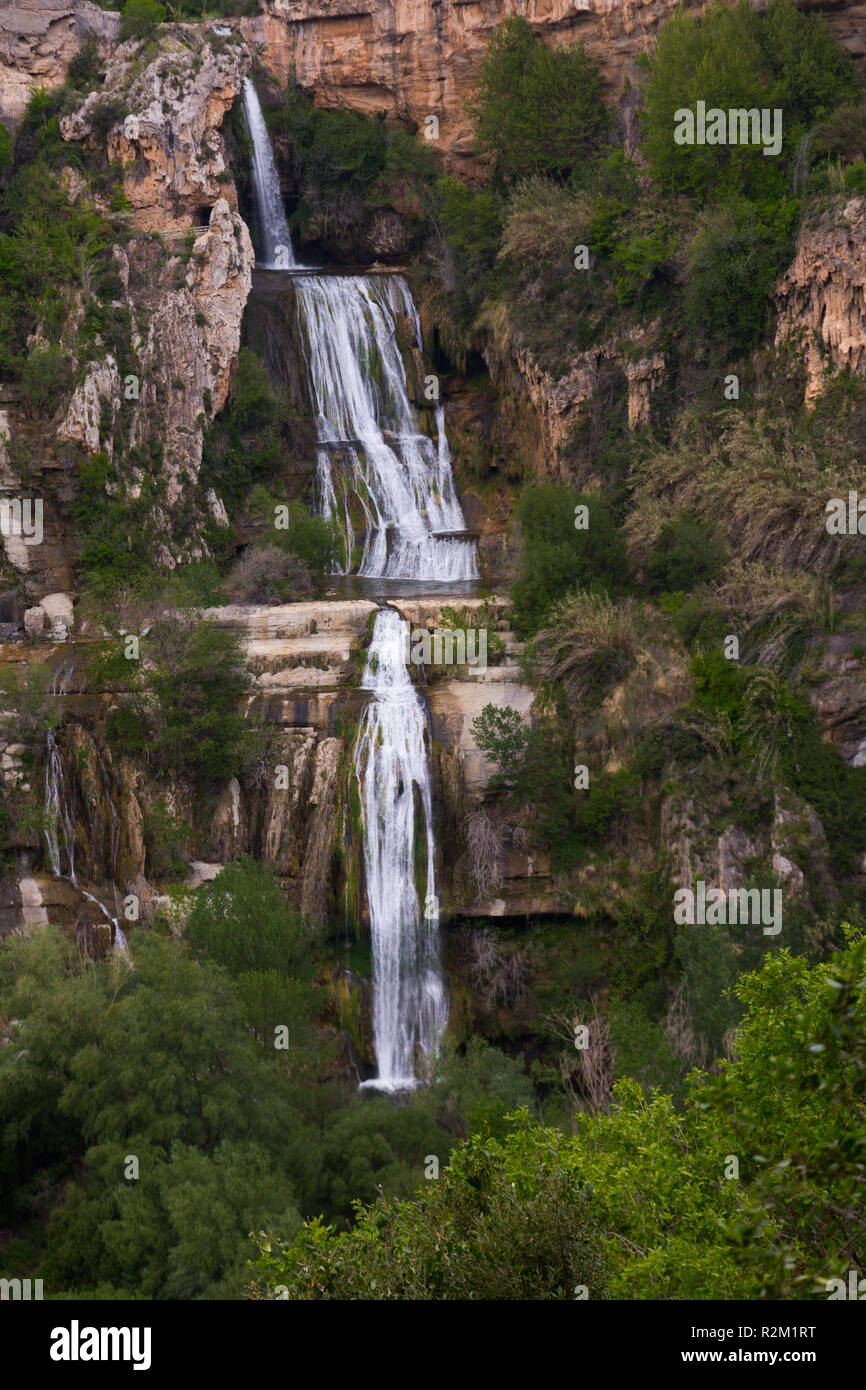 View of natural area Sant Miquel del Fai with waterfall cascades ...