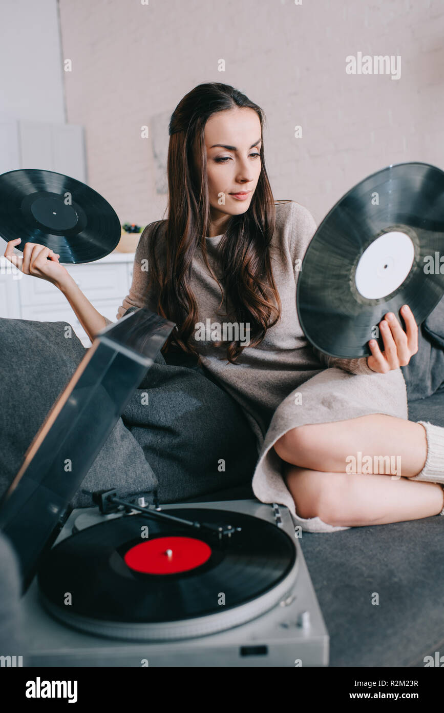 Female record record player hi-res stock photography and images - Alamy