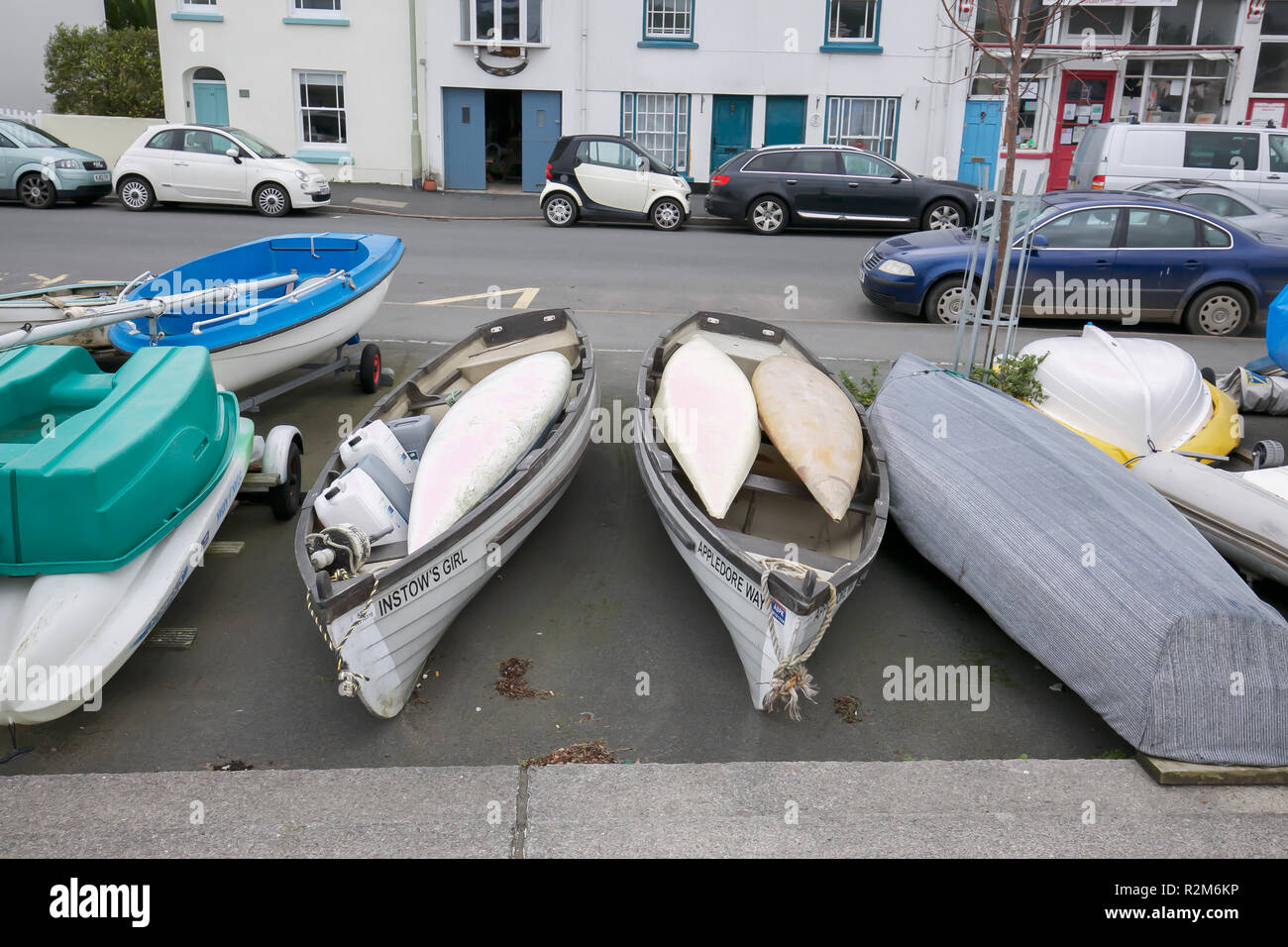 Boats on the street in Appledore, Devon Stock Photo - Alamy