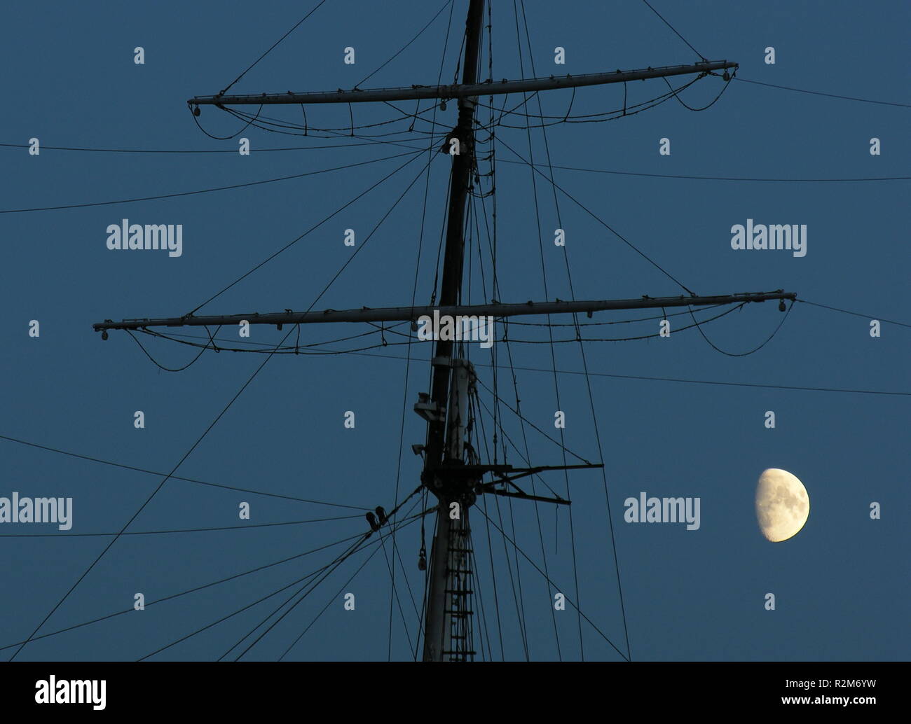 moon in the rig of the gorch fock i Stock Photo - Alamy