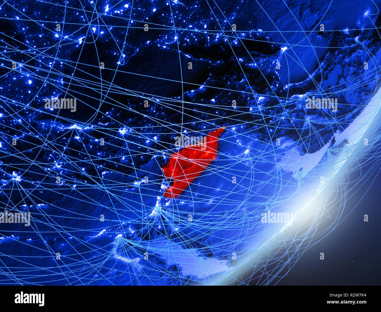 Syria on green model of planet Earth with network at night. Concept of ...