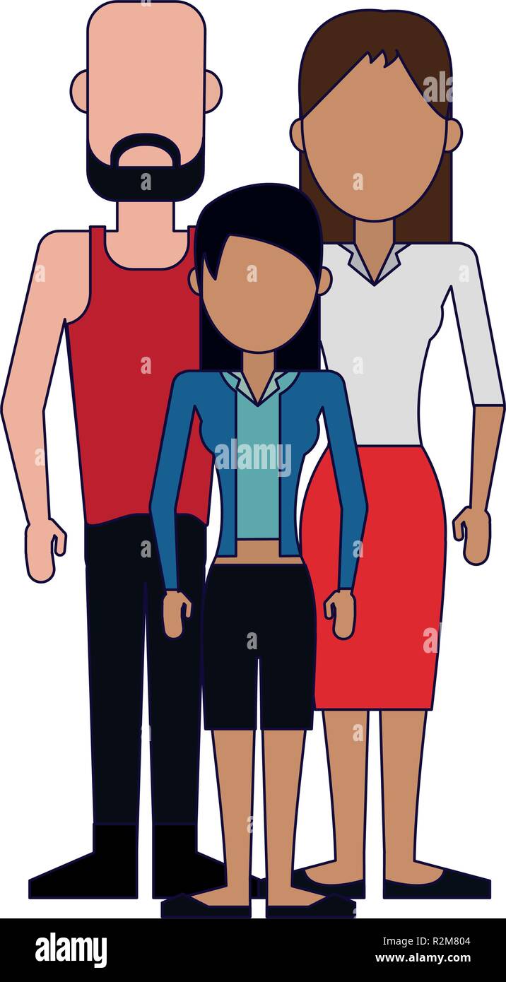 Parents with daughter faceless avatar vector illustration graphic ...