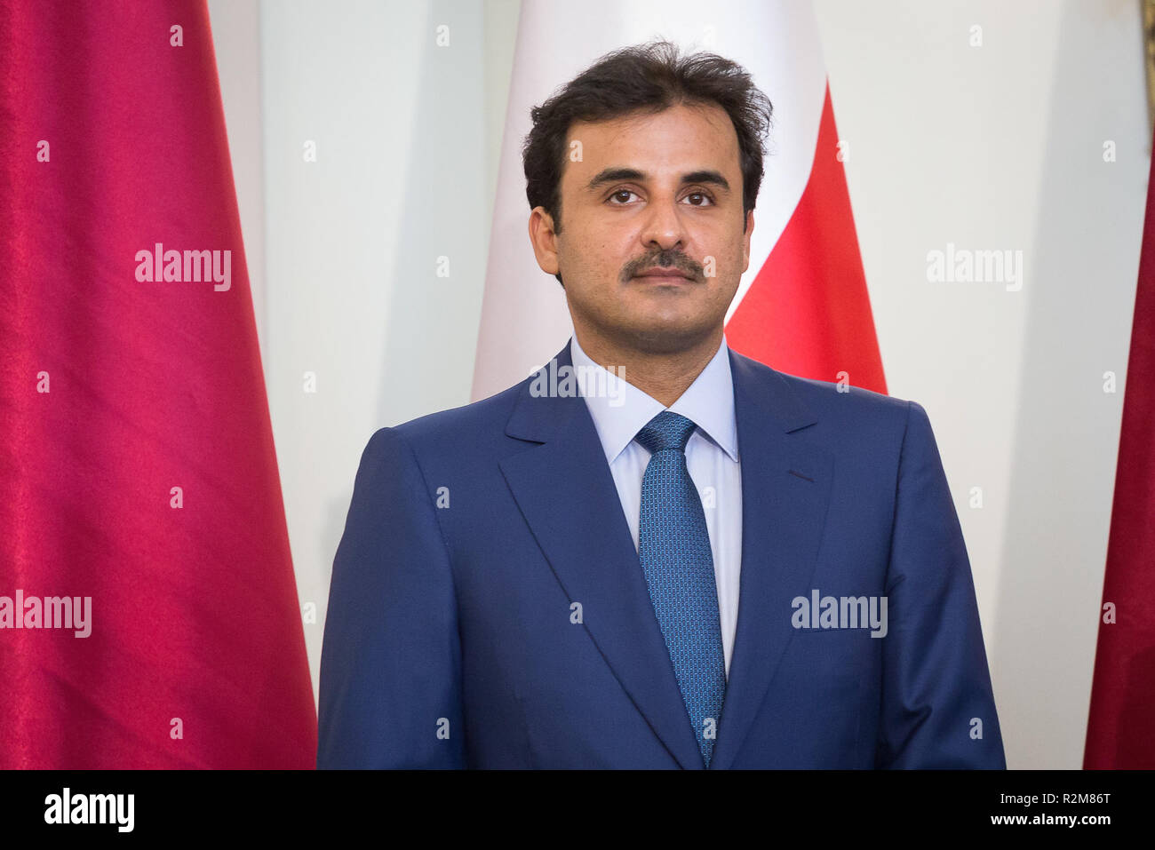 Emir of Qatar Tamim bin Hamad Al Thani during the press conference at ...