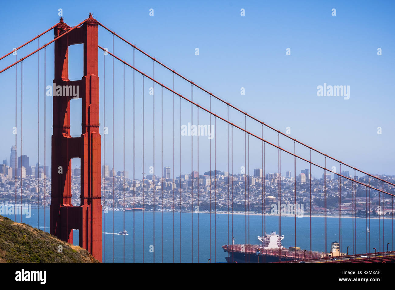 Cargo Ship And Golden Gate Bridge Stock Photos & Cargo Ship And Golden ...
