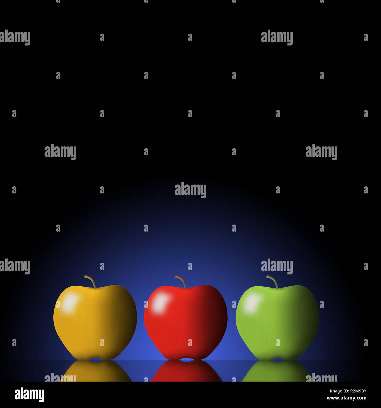Apples are the subject of this 3-D illustration that includes brilliant ...