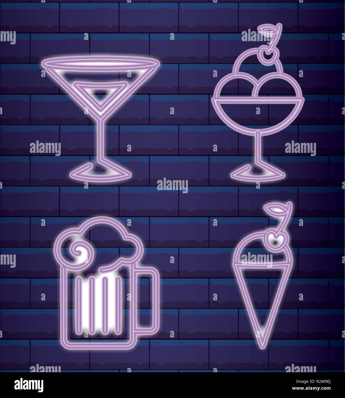 set drinks shop neon label vector illustration design Stock Vector ...