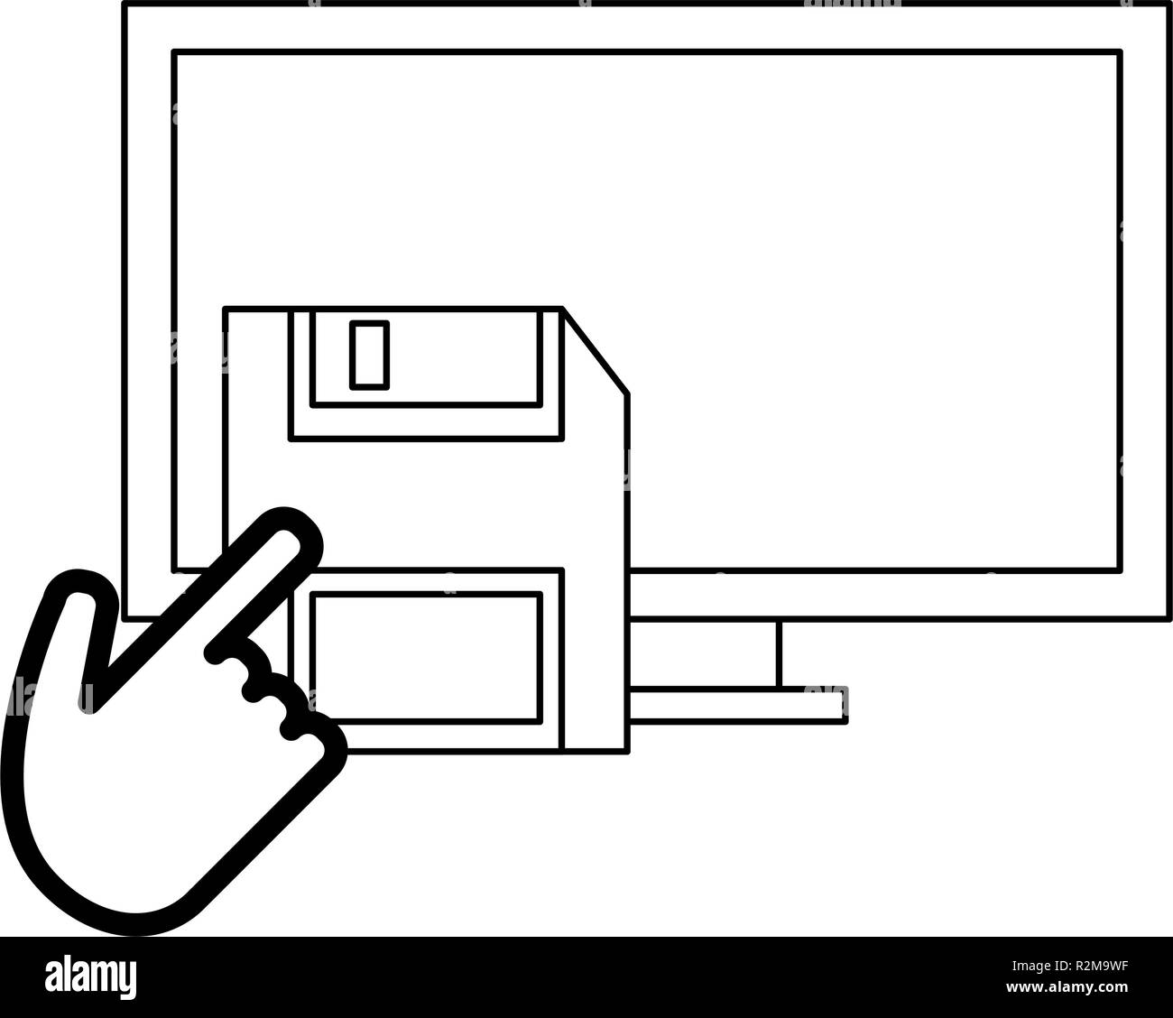 computer with diskette and cursor vector illustration graphic design ...
