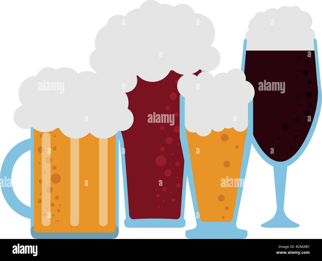 Set of types of beer in cups vector illustration graphic design Stock ...