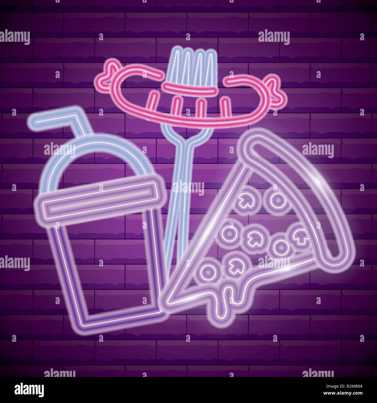 fast food neon light label vector illustration design Stock Vector ...