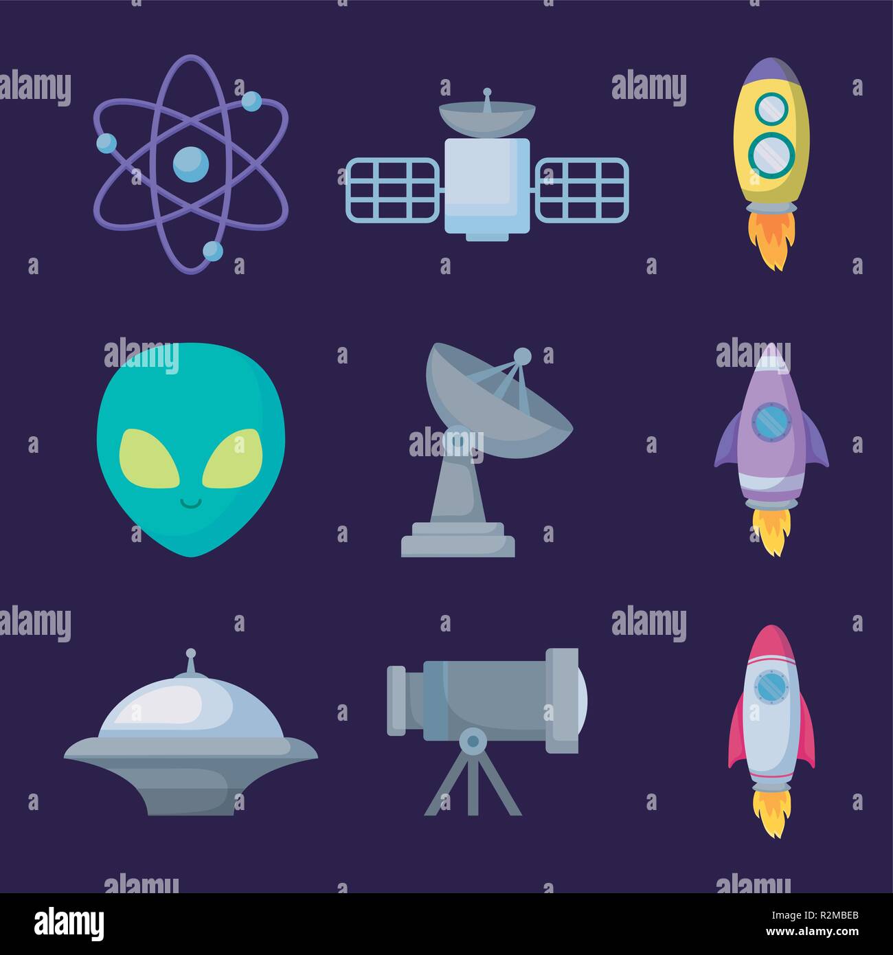 set objects of space universe icon vector illustration design Stock ...