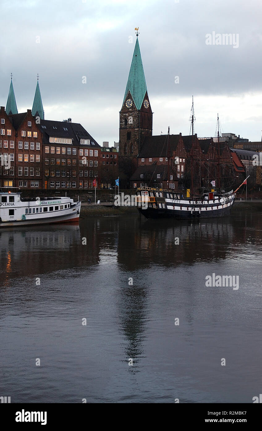 bremen harbor sailing ship weser river Stock Photo - Alamy