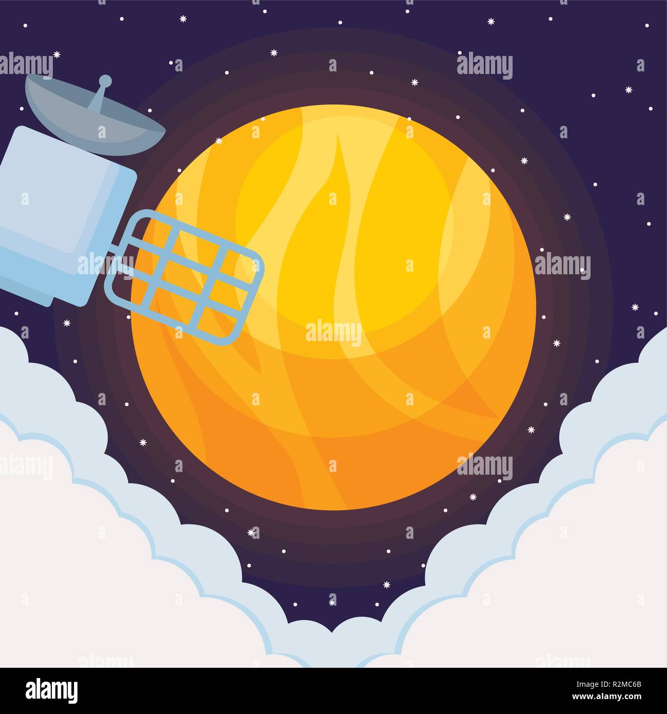 sun universe with satellite space vector illustration design Stock ...