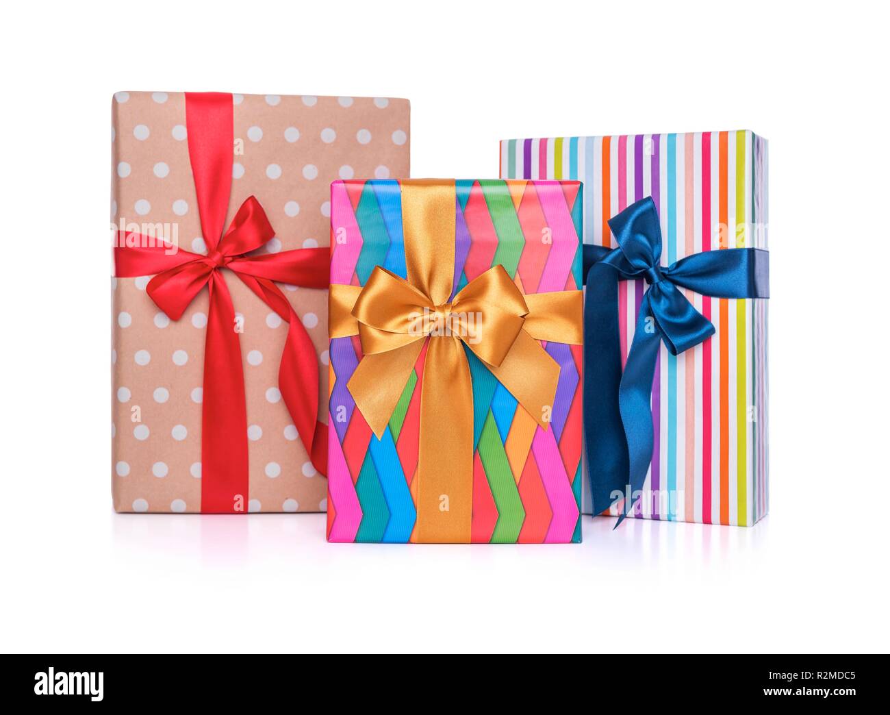 Gift box falling confetti Cut Out Stock Images & Pictures - Alamy