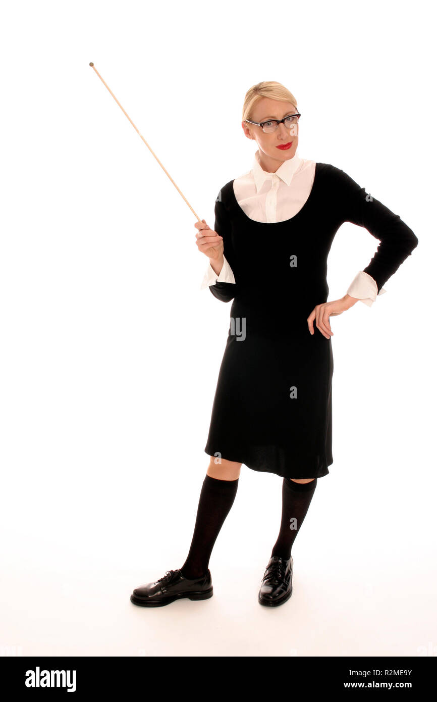 young,blond woman with pointing stick Stock Photo - Alamy