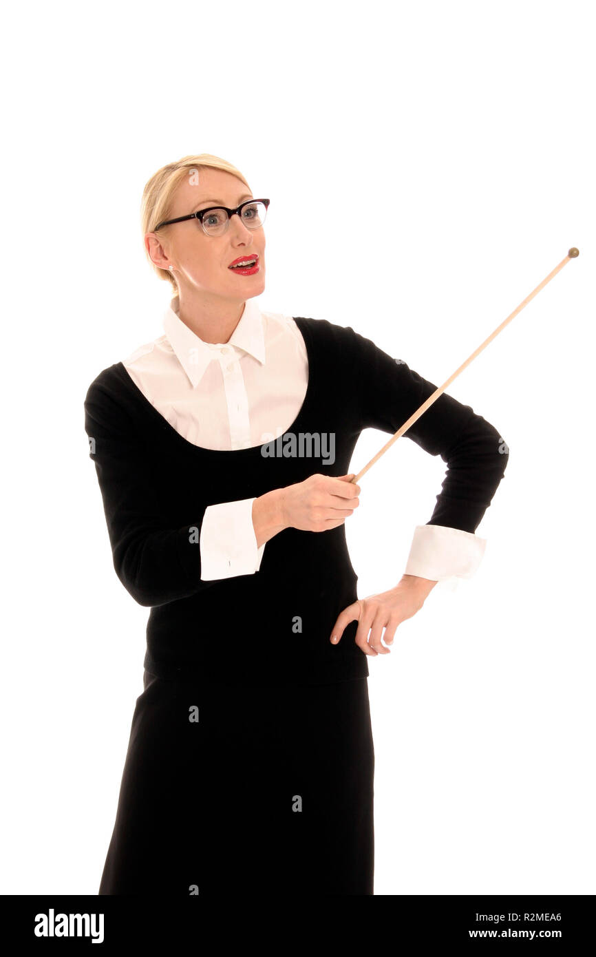 young blond woman with pointer Stock Photo - Alamy