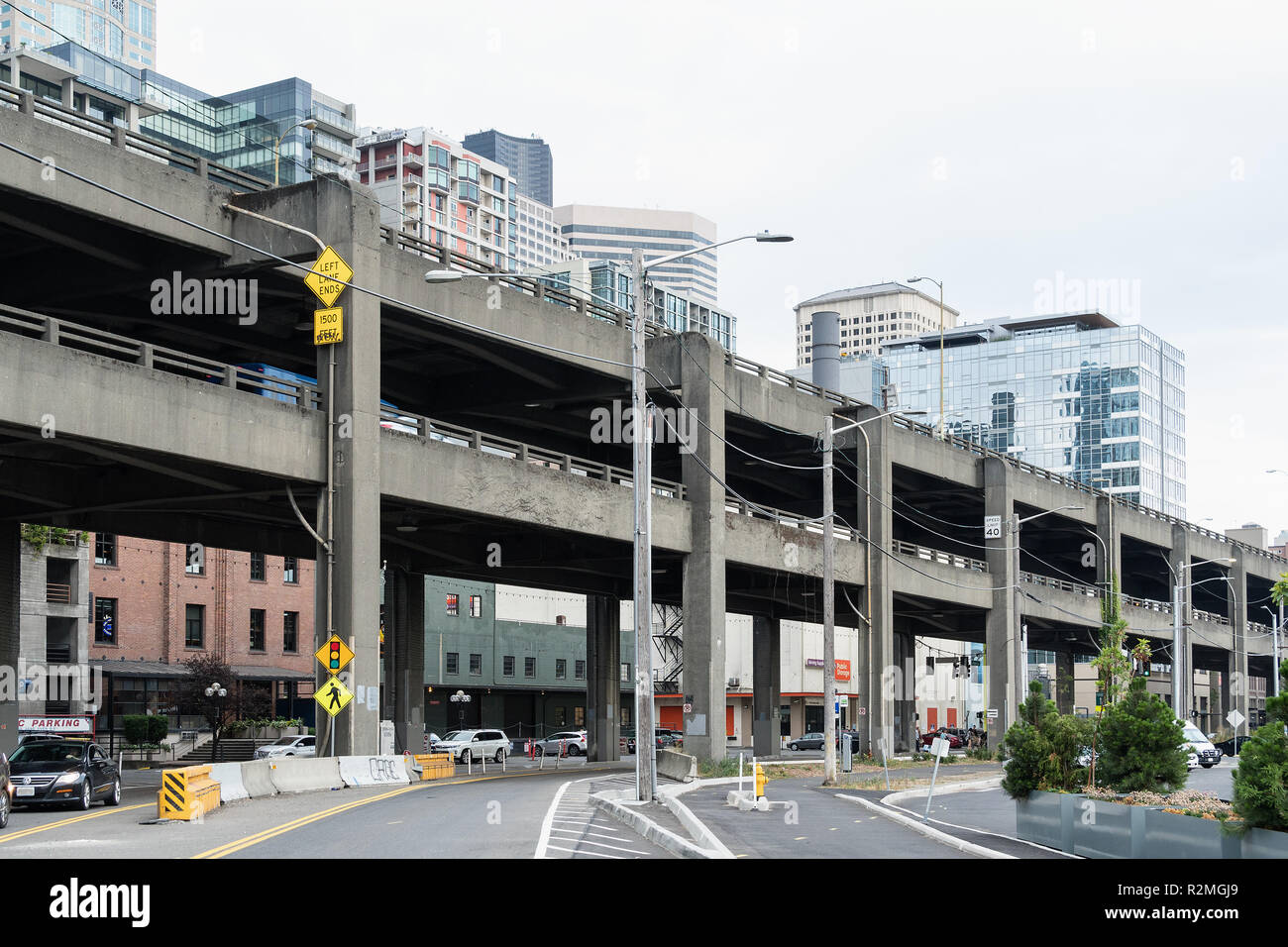 Seattle, waterfront, controversial elevated highway Stock Photo - Alamy