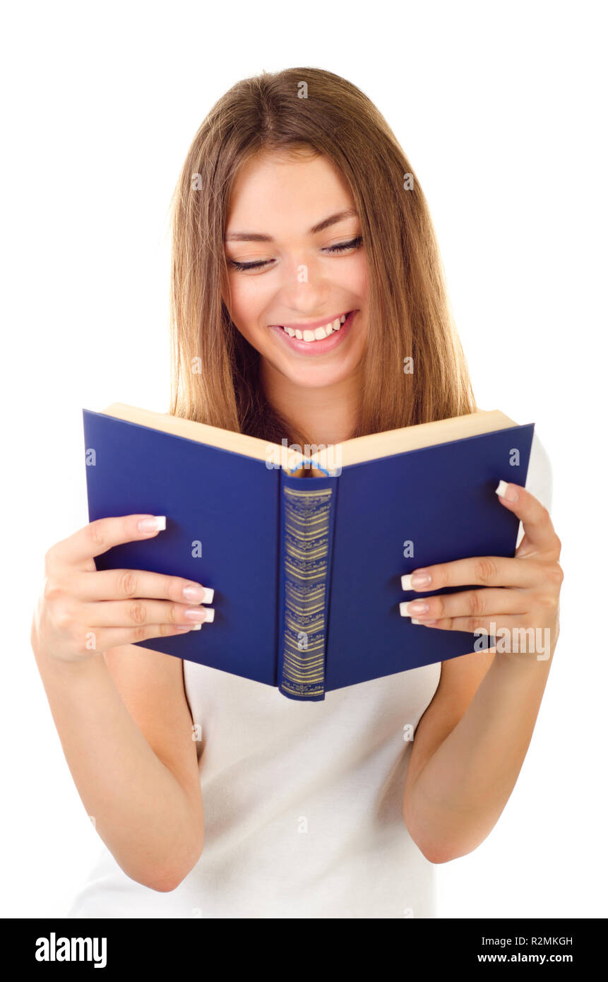 young girl with book isolated on a white background Stock Photo - Alamy