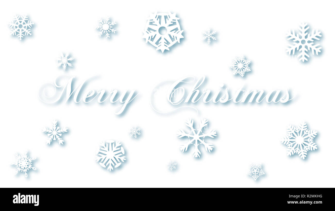 Merry Christmas White Snow Flakes on White Background Stock Photo - Alamy
