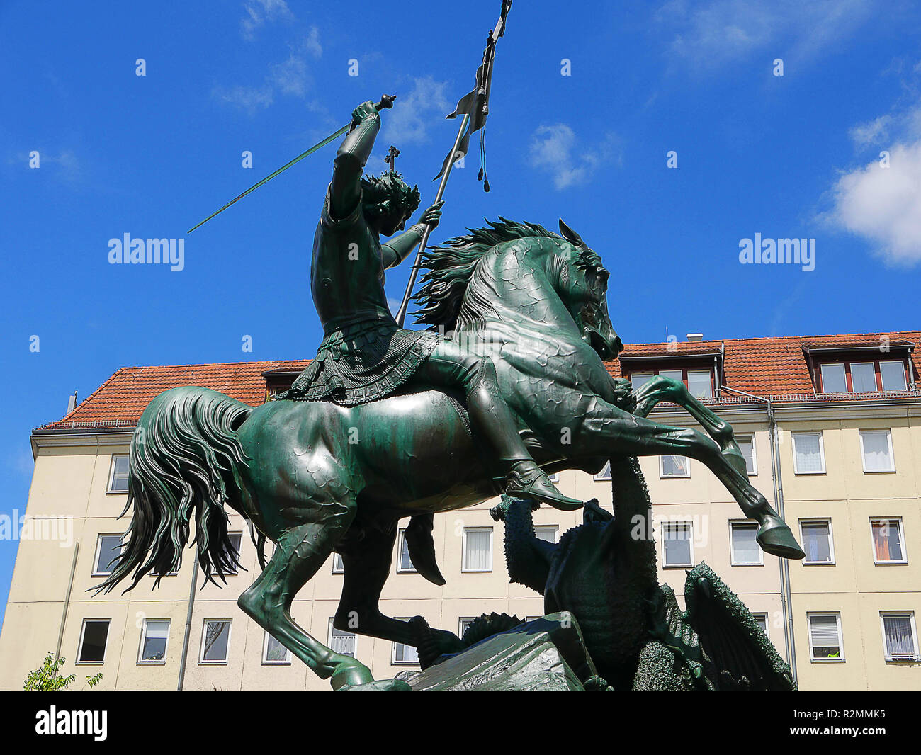 Statue of Saint George Killing the Dragon in the quaint and beautiful ...