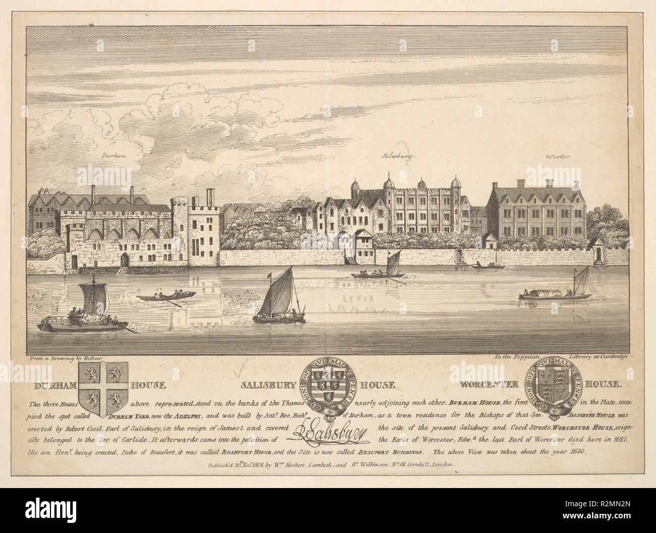 Durham House, Salisbury House and Worcester House on the Thames. Artist ...