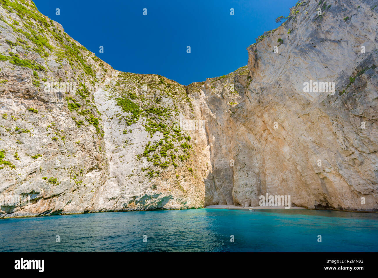 Greece, cliff landscape with sea as travel destination island with blue ...