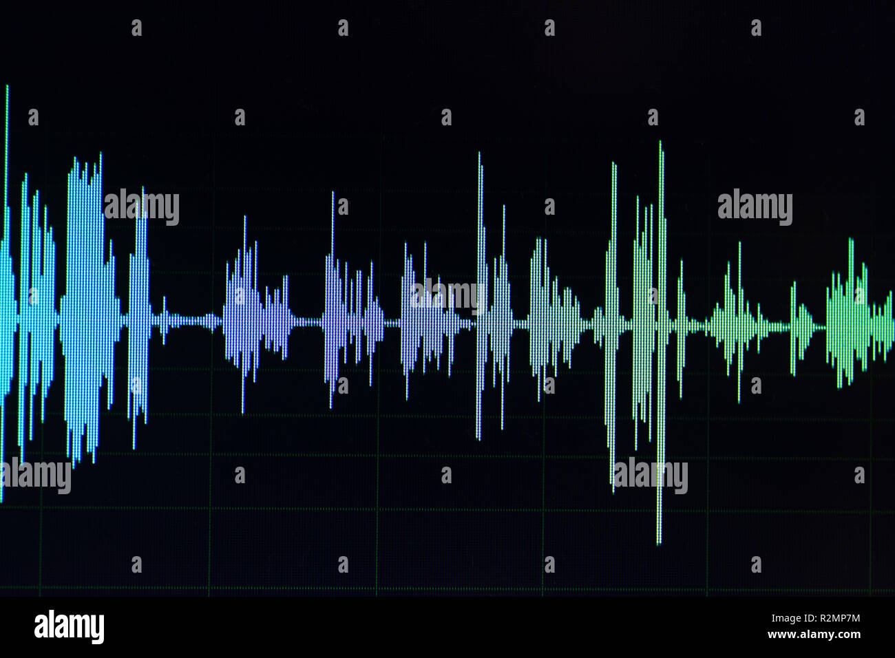 Audio sound wave studio editing computer program screen showings sounds ...