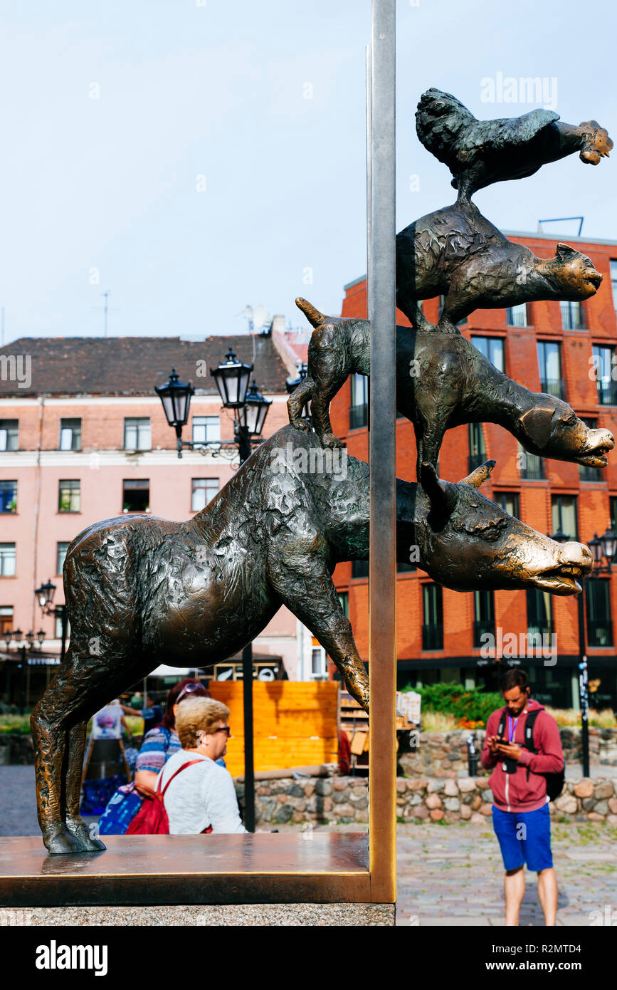 Sculpture of the Town Musicians of Bremen. Riga, Latvia, Baltic states ...